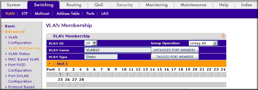 How do I create two VLANs using the web interface on my managed switch to support VLAN routing ...